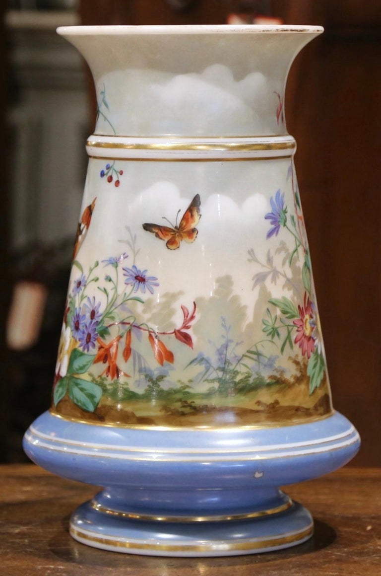 19th Century French Napoleon III Painted Porcelain Vase with Bird and ...