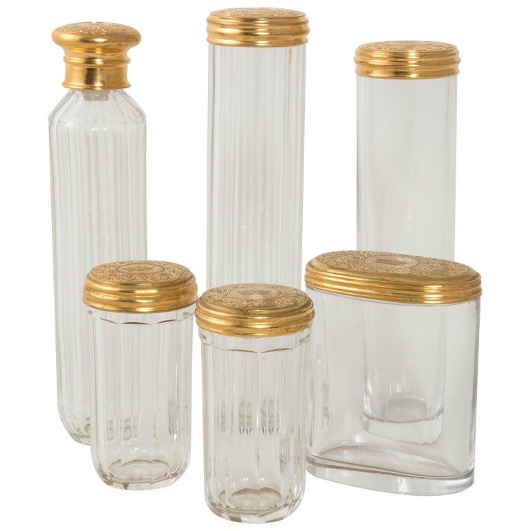 19th Century French Napoleon III Period Crystal Vanity Bottles, Gold ...