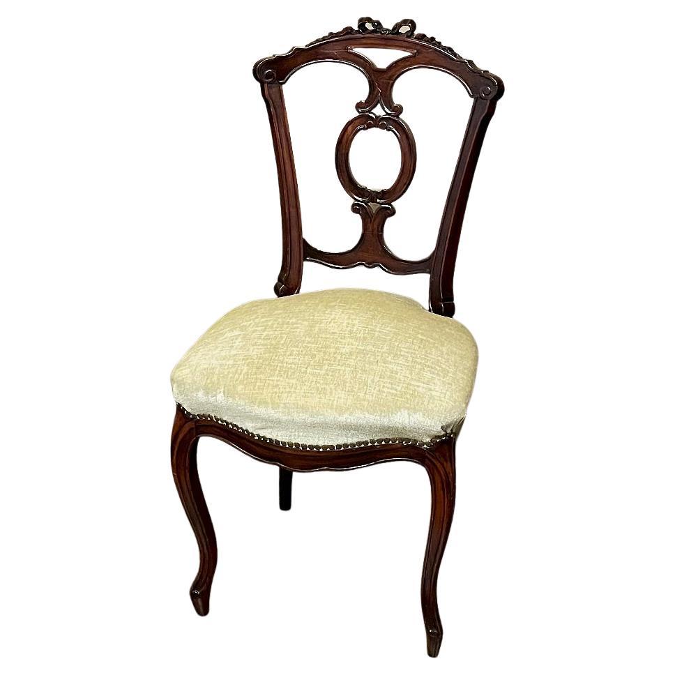 Antique French Napoleon III Folding Chair Wooden and Azure Velvet For ...