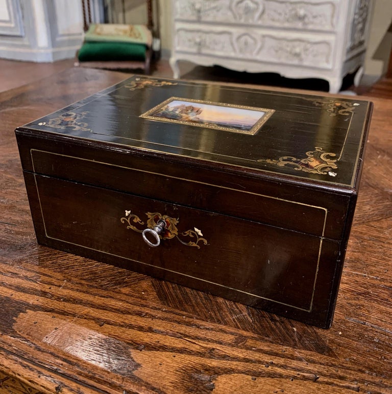 19th Century French Napoleon III Rosewood and Brass Jewelry Box with ...