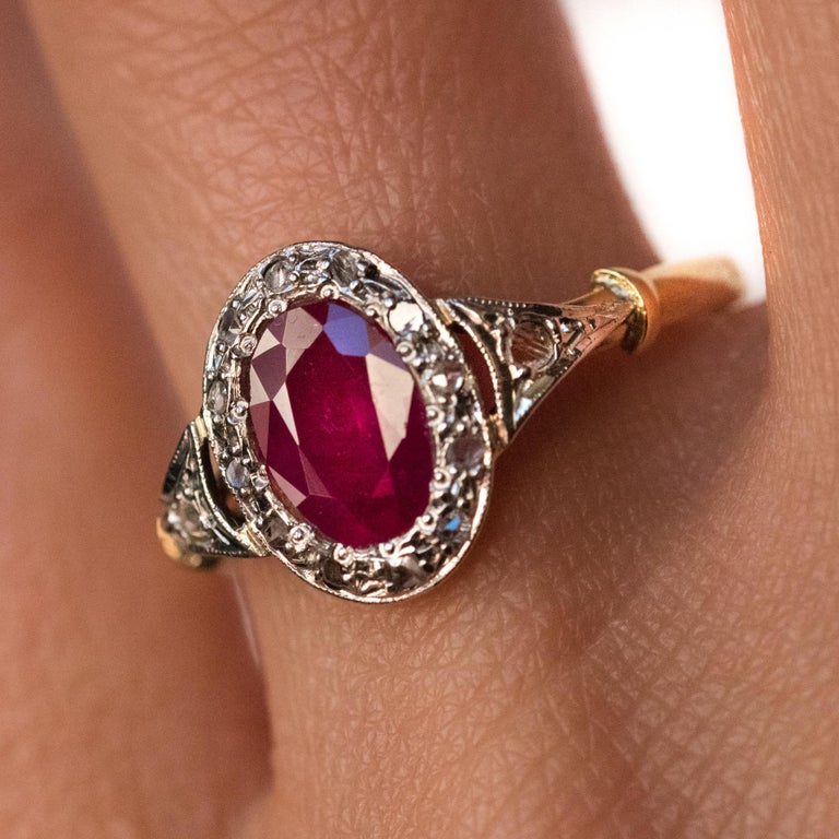 19th Century French Napoleon III Ruby Diamond 18 Karat Gold Ring at 1stDibs