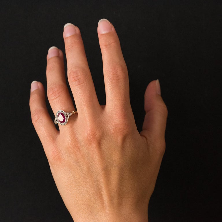 19th Century French Napoleon III Ruby Diamond 18 Karat Gold Ring at 1stDibs