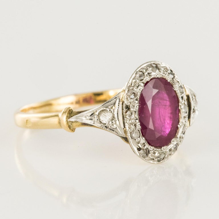 19th Century French Napoleon III Ruby Diamond 18 Karat Gold Ring at 1stDibs