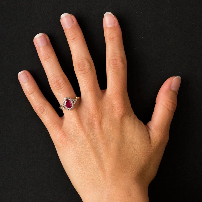 19th Century French Napoleon III Ruby Diamond 18 Karat Gold Ring at 1stDibs