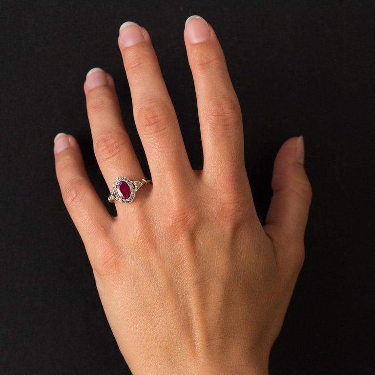 19th Century French Napoleon III Ruby Diamond 18 Karat Gold Ring at 1stDibs