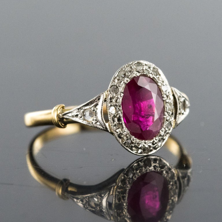 19th Century French Napoleon III Ruby Diamond 18 Karat Gold Ring at 1stDibs