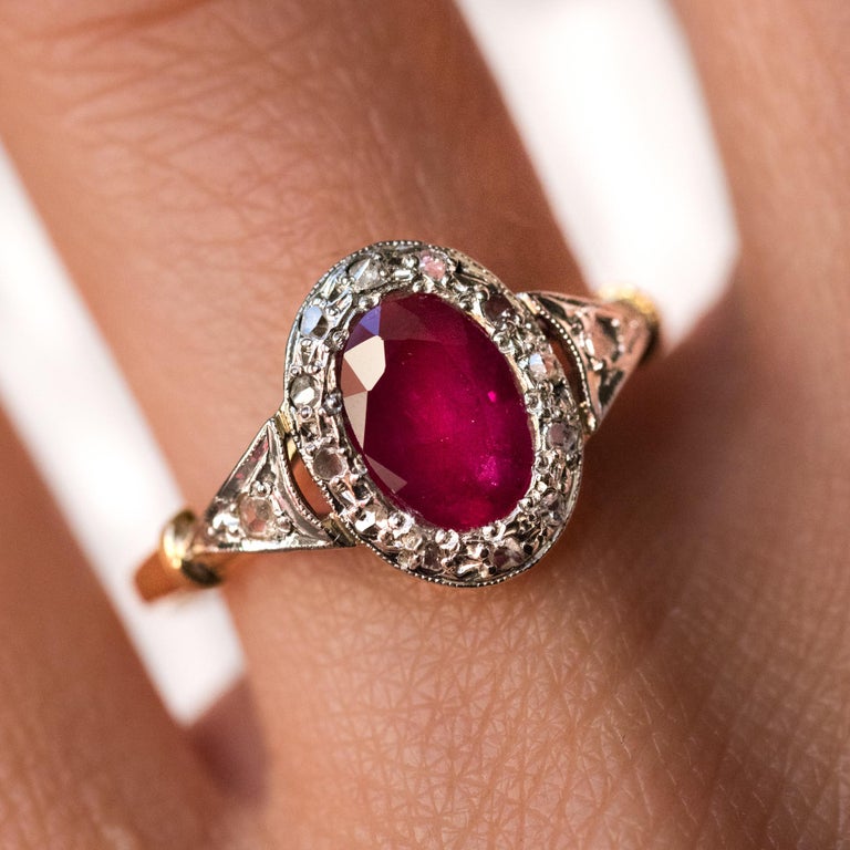 19th Century French Napoleon III Ruby Diamond 18 Karat Gold Ring at 1stDibs