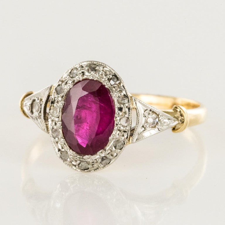 19th Century French Napoleon III Ruby Diamond 18 Karat Gold Ring at 1stDibs