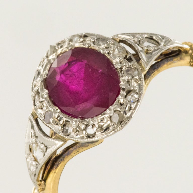 19th Century French Napoleon III Ruby Diamond 18 Karat Gold Ring at 1stDibs