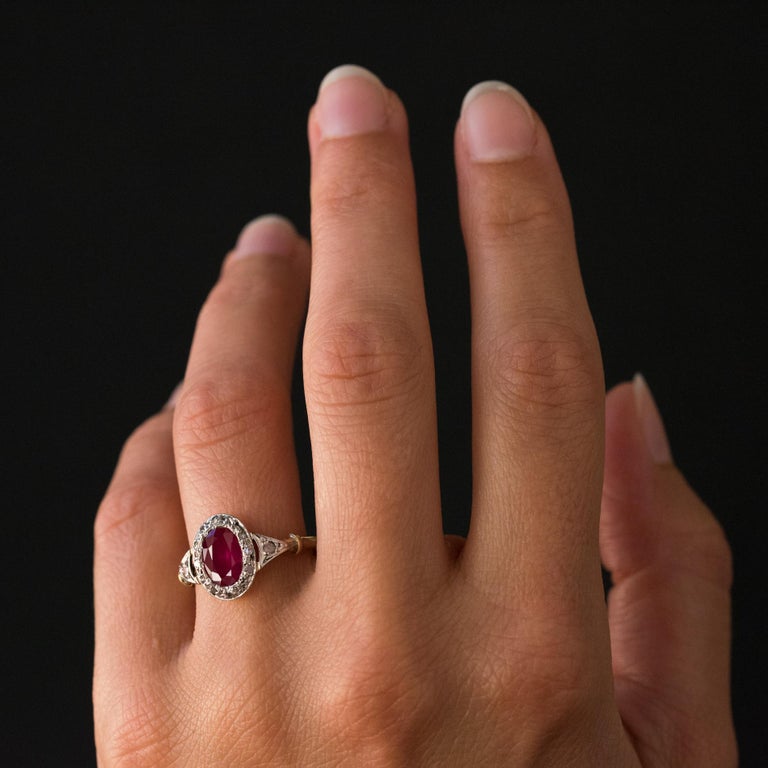 19th Century French Napoleon III Ruby Diamond 18 Karat Gold Ring at 1stDibs