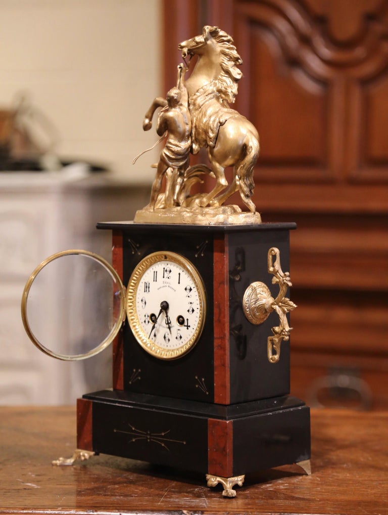 19th Century French Napoleon III Two-Tone Marble and Brass Mantel Clock ...