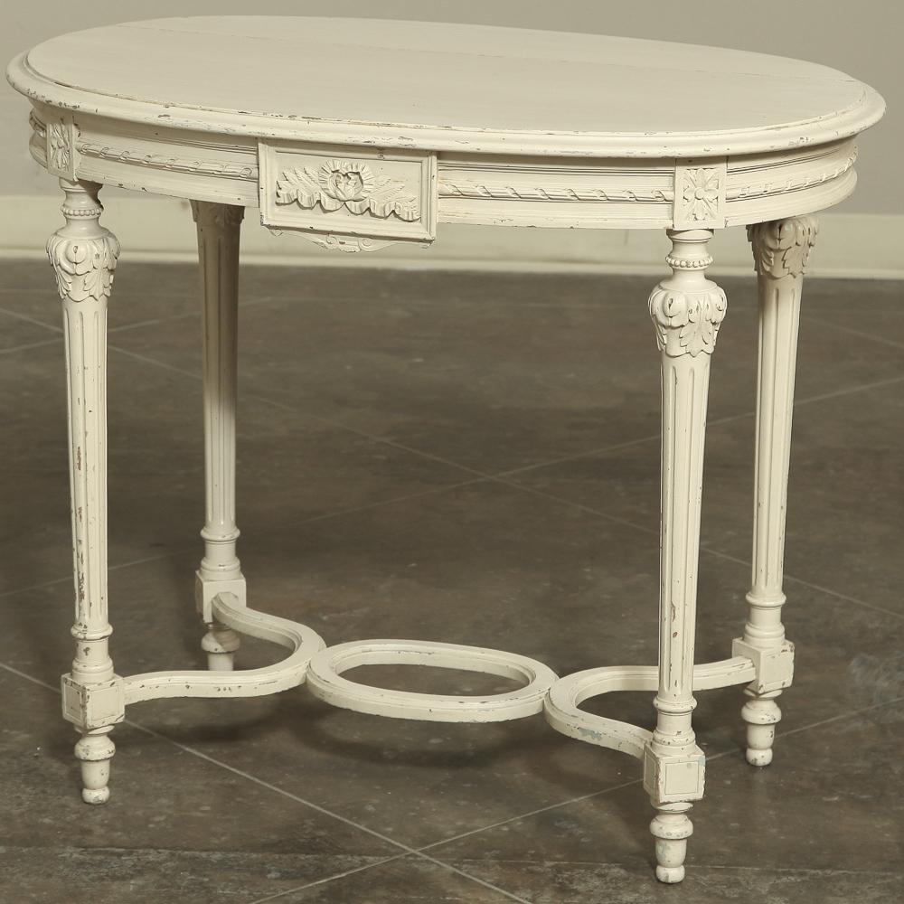 19th Century French Neoclassical Oval Painted End Table For Sale at 1stDibs