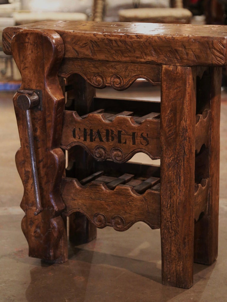 19th Century French Oak Carpenter Press Table with Six-Bottle Storage ...