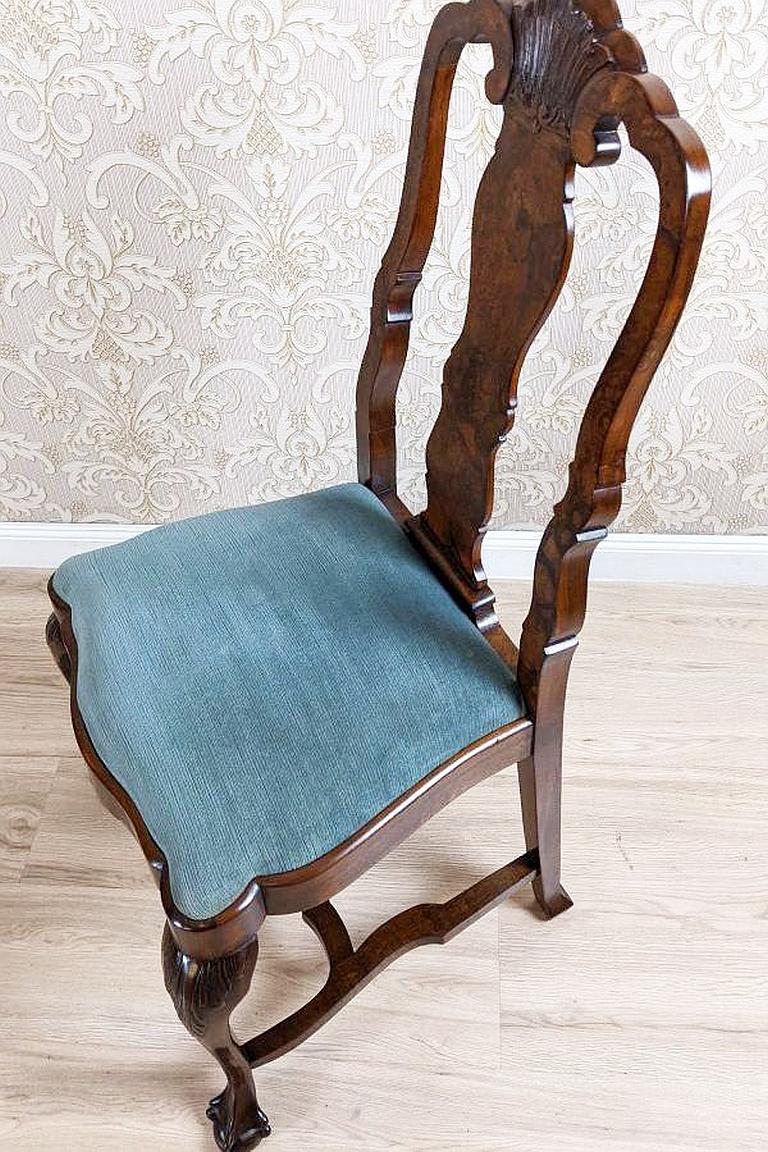 19th-Century French Oak Chair with Grey Upholstery For Sale at 1stDibs