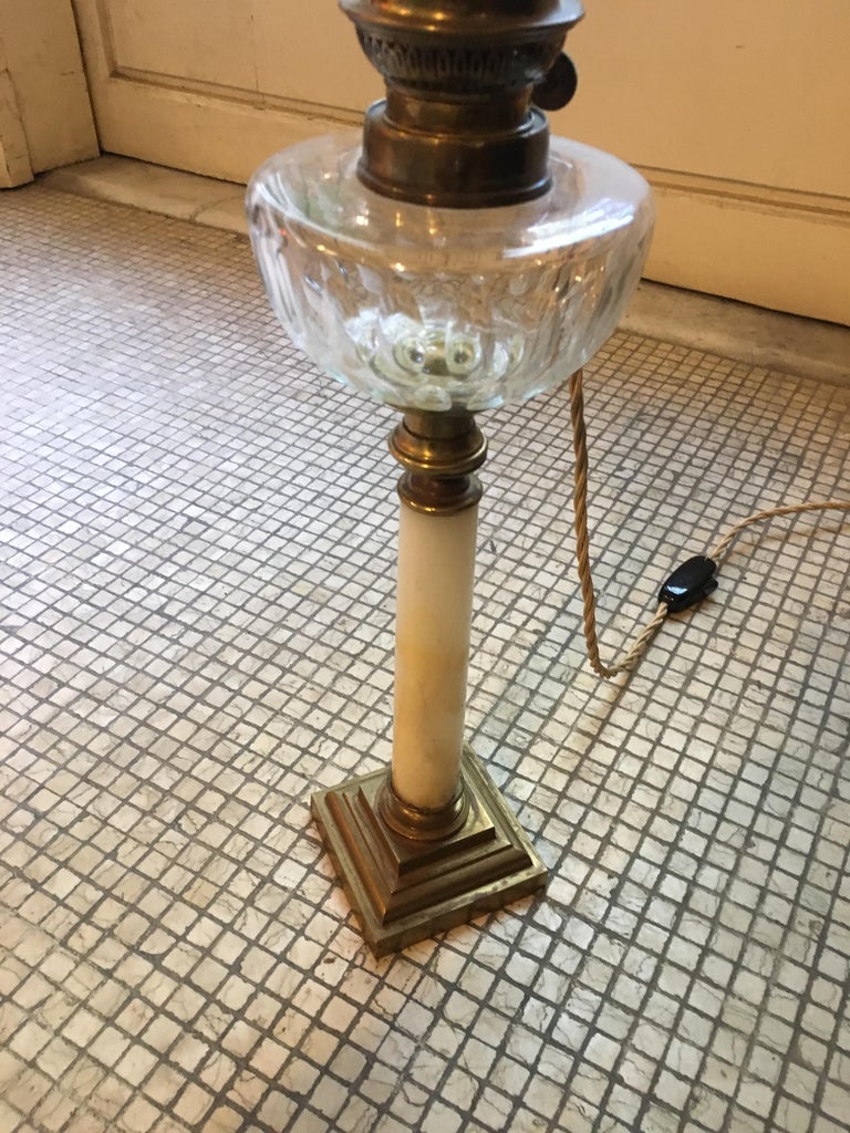 19th Century French Oil Lamp with Glass and Marble Converted into ...