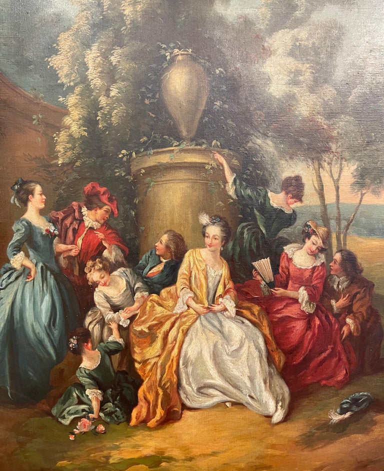 19th Century French Oil on Canvas "Fete Galante" Painting After J.B ...