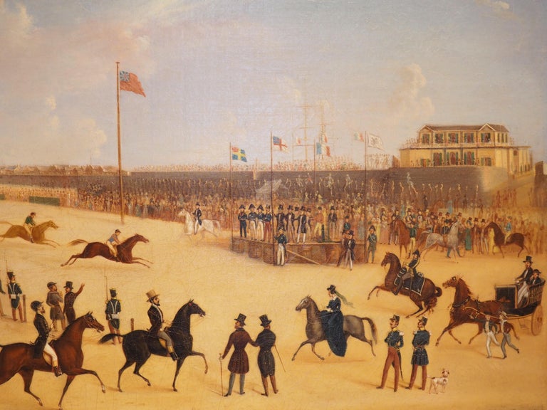 19th Century French Oil Painting, Horse Racing on the Beaches of Saint ...