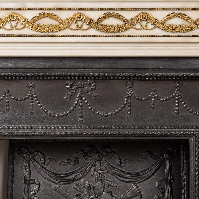 19th Century French Ormolu and White Marble Fireplace with Iron Inserts ...