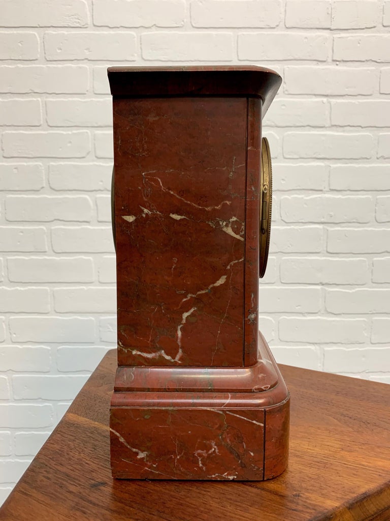 19th Century French Ox-Blood Marble Table Clock For Sale at 1stDibs
