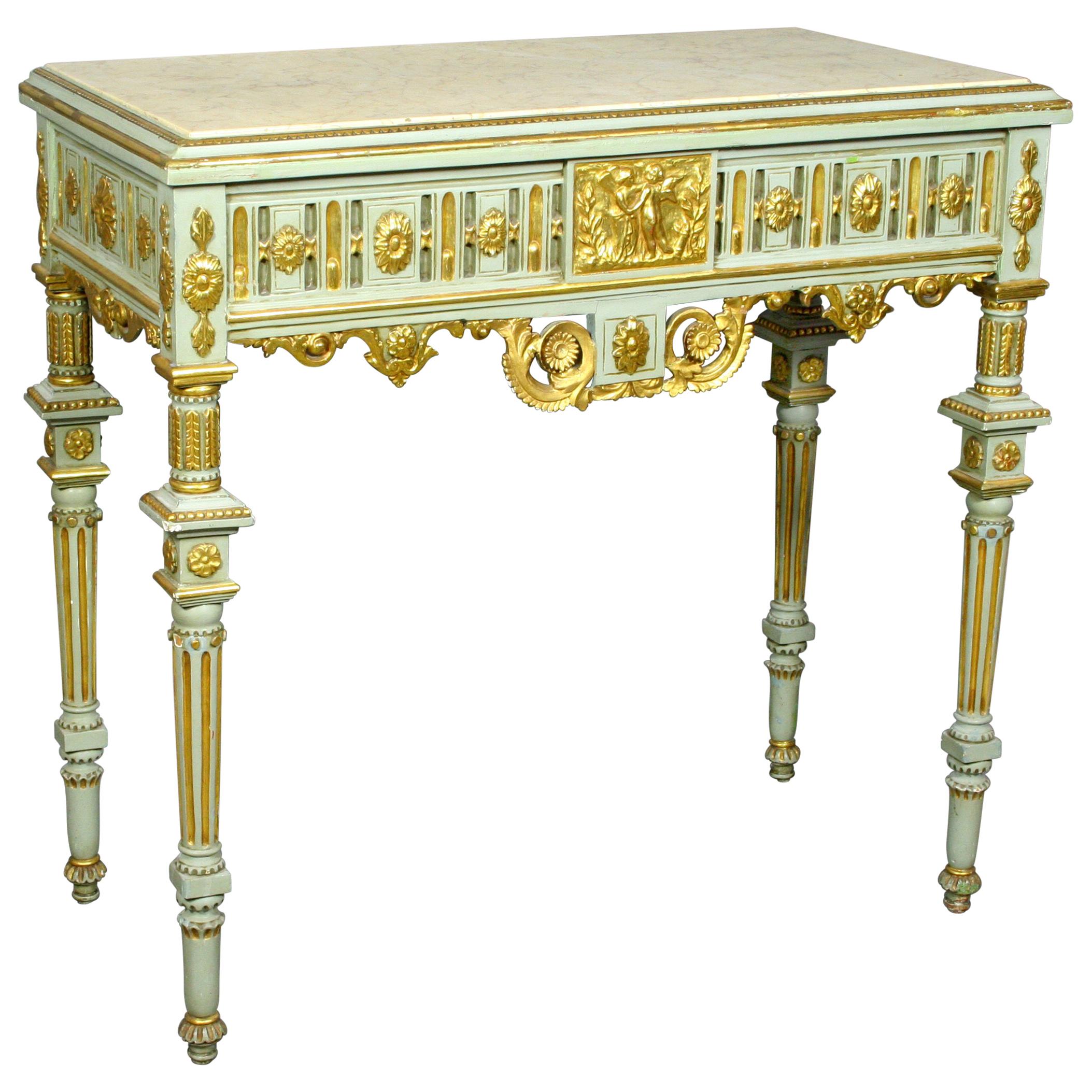 Vintage Painted Rose Swag Console Table with Marble Top For Sale at 1stDibs