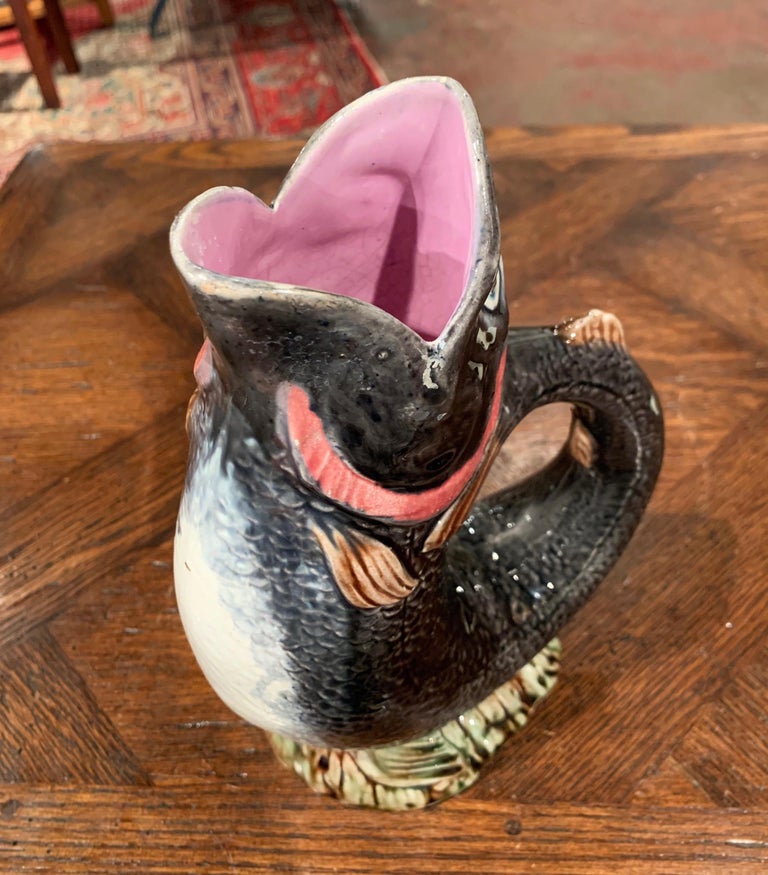 19th Century French Painted Ceramic Barbotine Fish Pitcher Onnaing ...