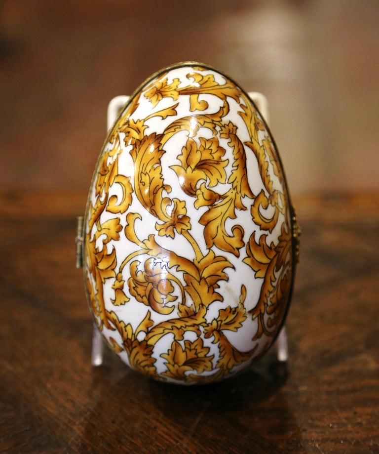 19th Century French Painted Faberge Porcelain Egg Trinket Boxes, Set of ...