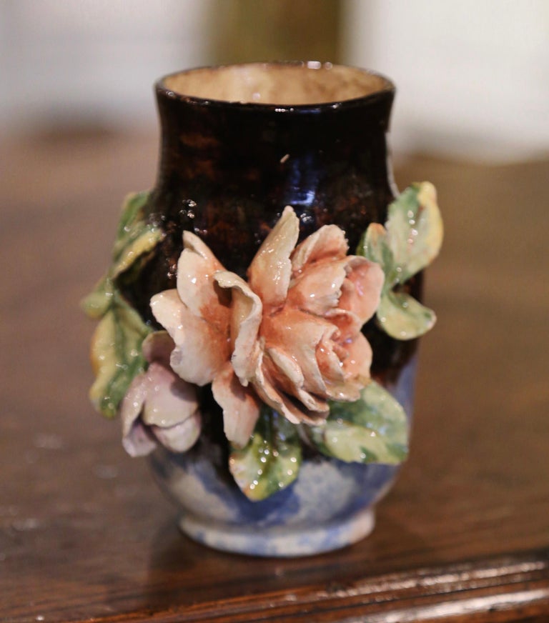 19th Century French Painted Faience Floral Vase from Montigny Sur Loing ...