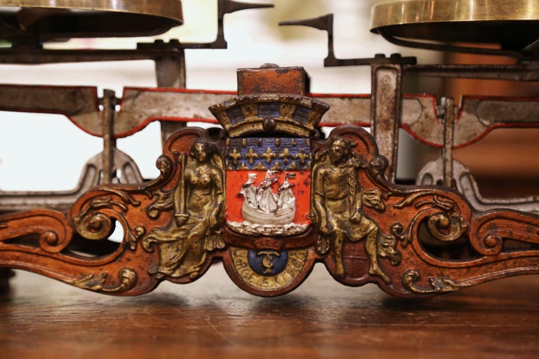 19th Century French Painted Iron and Brass Paris Crest Scale with Set ...