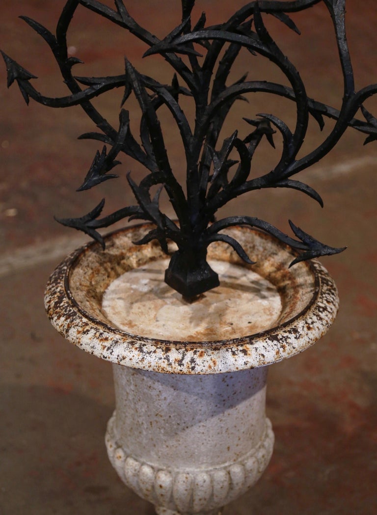 19th Century French Painted Iron Urn with Forged Art Bush Decor For ...