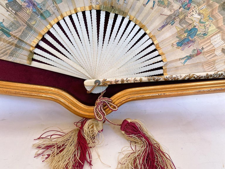 19th Century French Painted Paper Fan with Box For Sale at 1stDibs