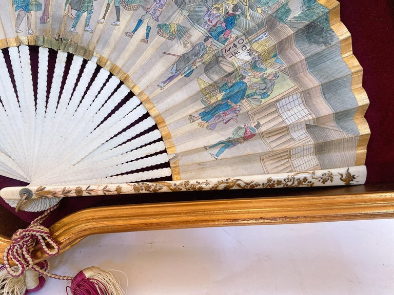 19th Century French Painted Paper Fan with Box For Sale at 1stDibs