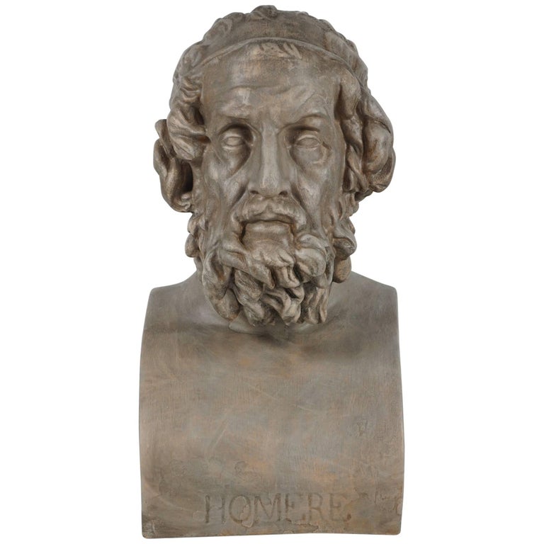 19th Century French Painted Plaster Bust of Homere at 1stDibs