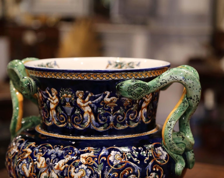 19th Century French Painted Porcelain Cache Pot with Snake Handles from ...