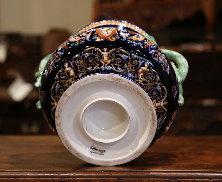 19th Century French Painted Porcelain Cache Pot with Snake Handles from ...