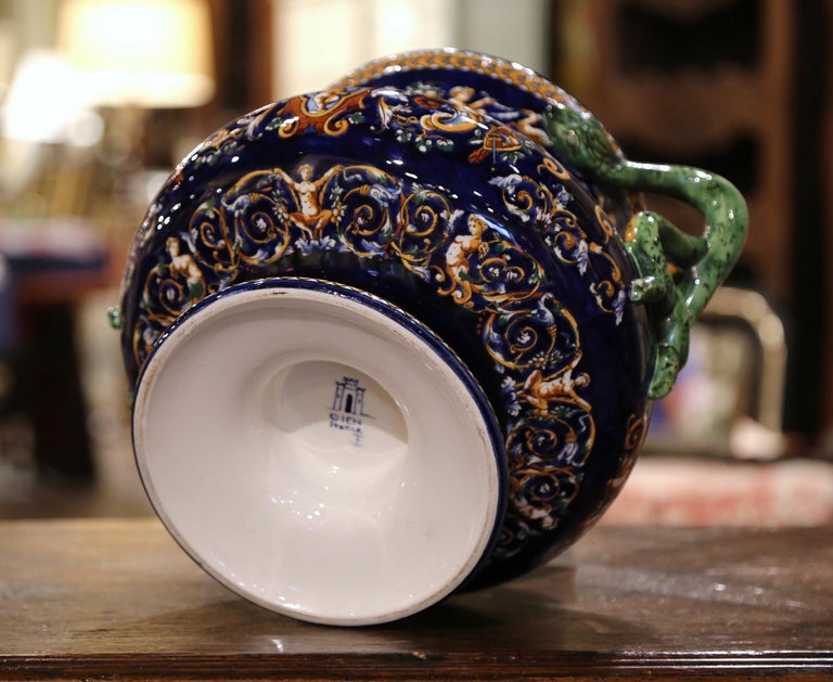 19th Century French Painted Porcelain Cache Pot with Snake Handles from ...