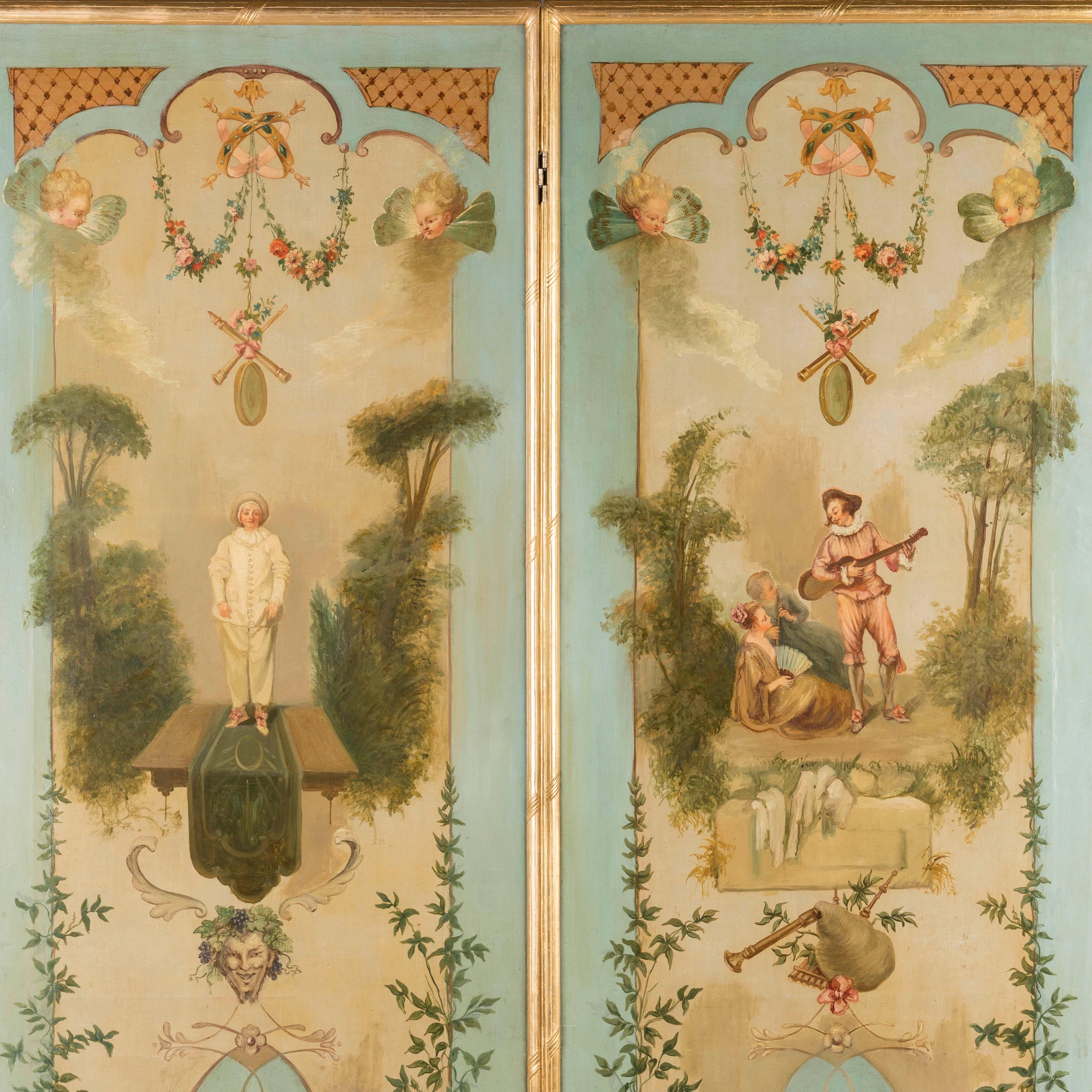 19th Century French Painted Screen in the Rococo Style with Paintings ...
