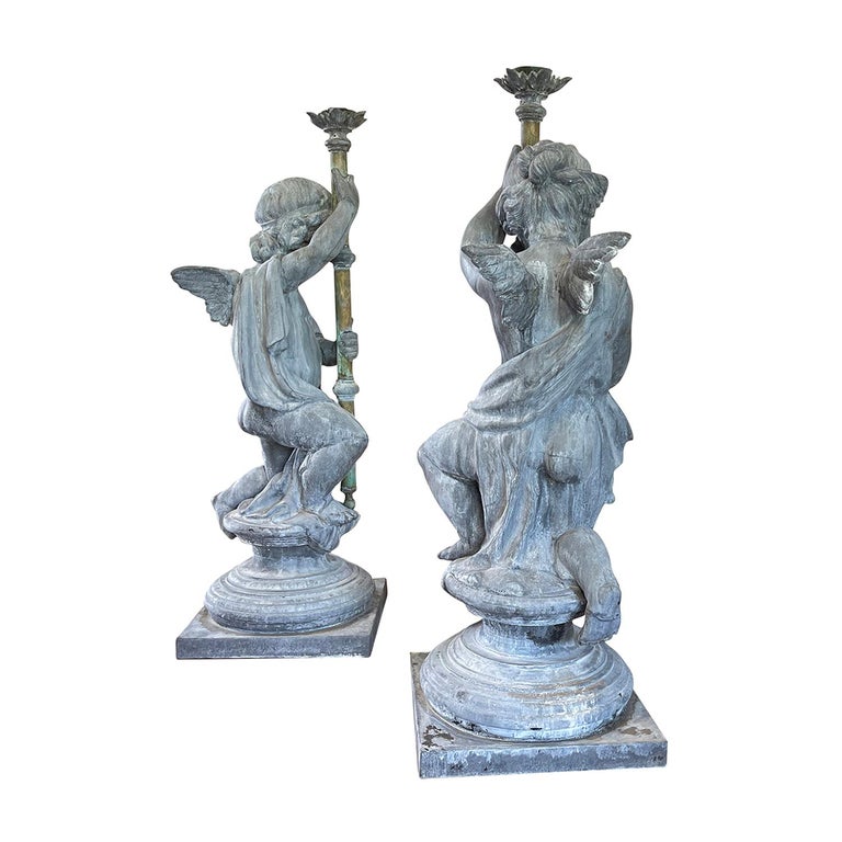 19th Century French Pair of Antique Zinc Cherub Candle Holders For Sale ...