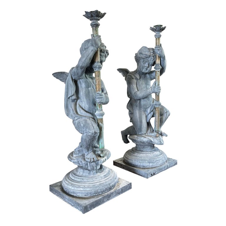 19th Century French Pair of Antique Zinc Cherub Candle Holders For Sale ...