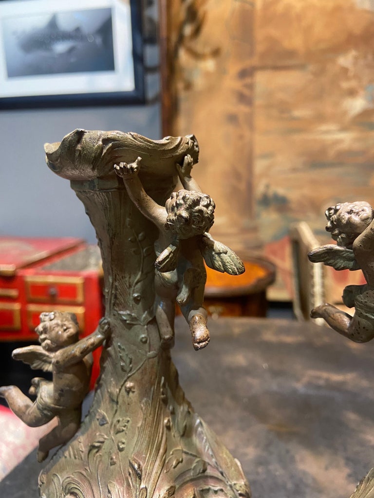 19th Century French Pair of Bronze Asymmetrical Vases Decorated with ...