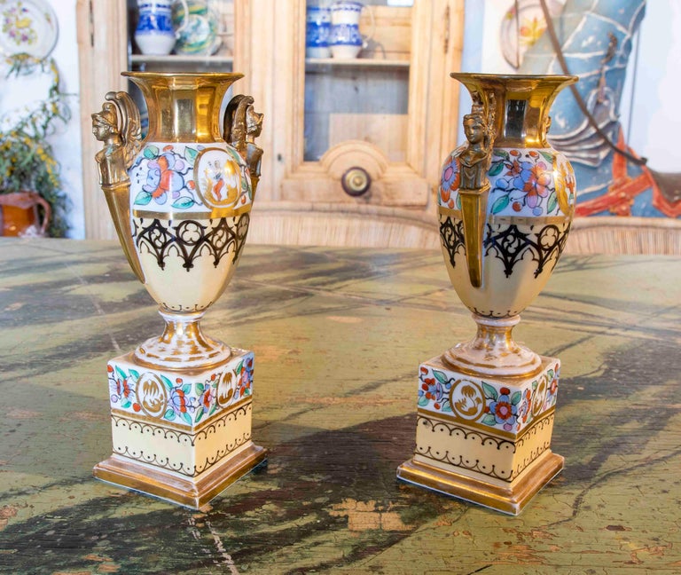 19th Century French Pair of Hand-Painted Porcelain Vases with Heads For ...