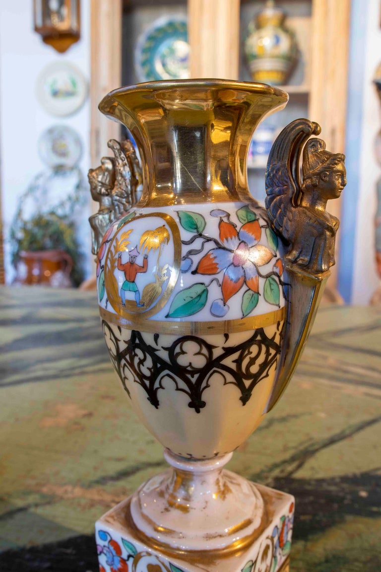 19th Century French Pair of Hand-Painted Porcelain Vases with Heads For ...