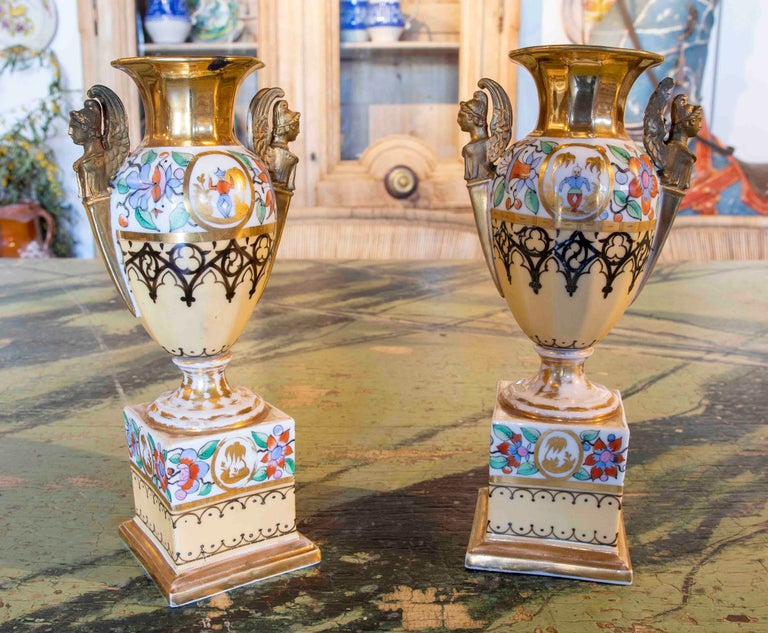 19th Century French Pair of Hand-Painted Porcelain Vases with Heads For ...