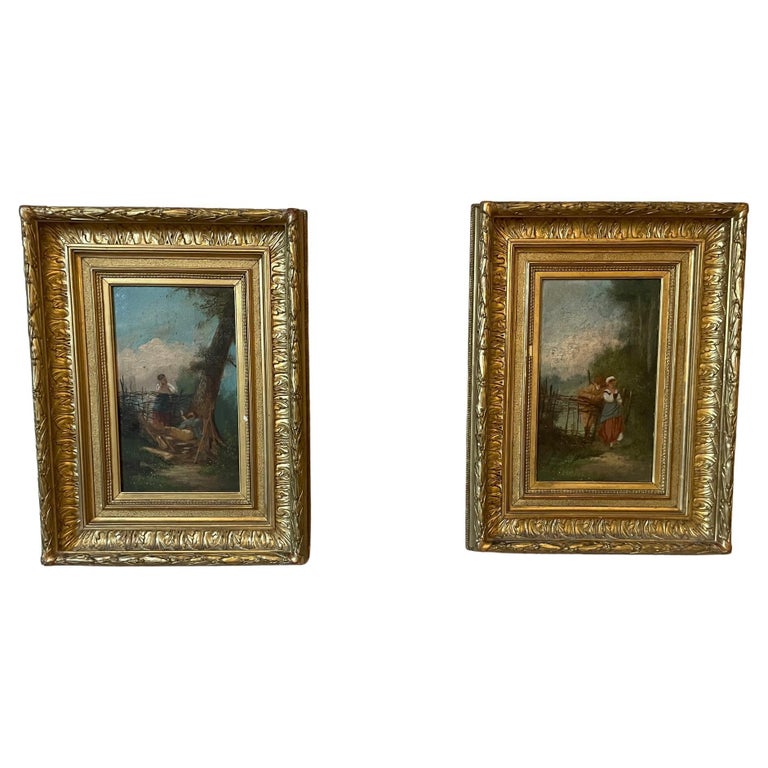19th Century French Pair of Oil on Wood Painting, 1890s For Sale at 1stDibs