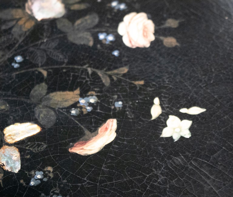 19th Century French Papier Mâché Tray with Rose Inlays at 1stDibs