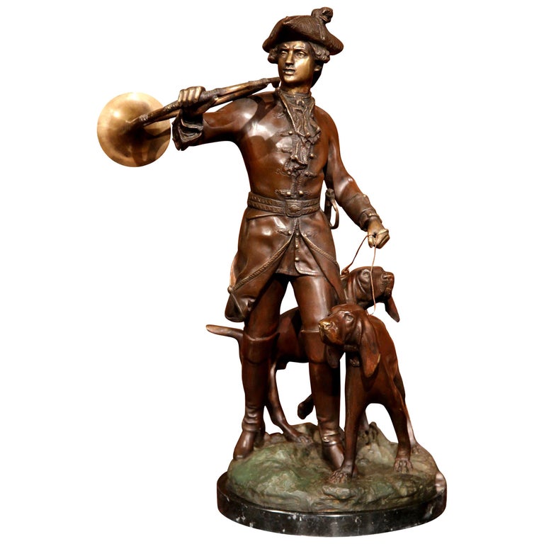 19th Century French Patinated Bronze Hunt Sculpture Composition Signed ...