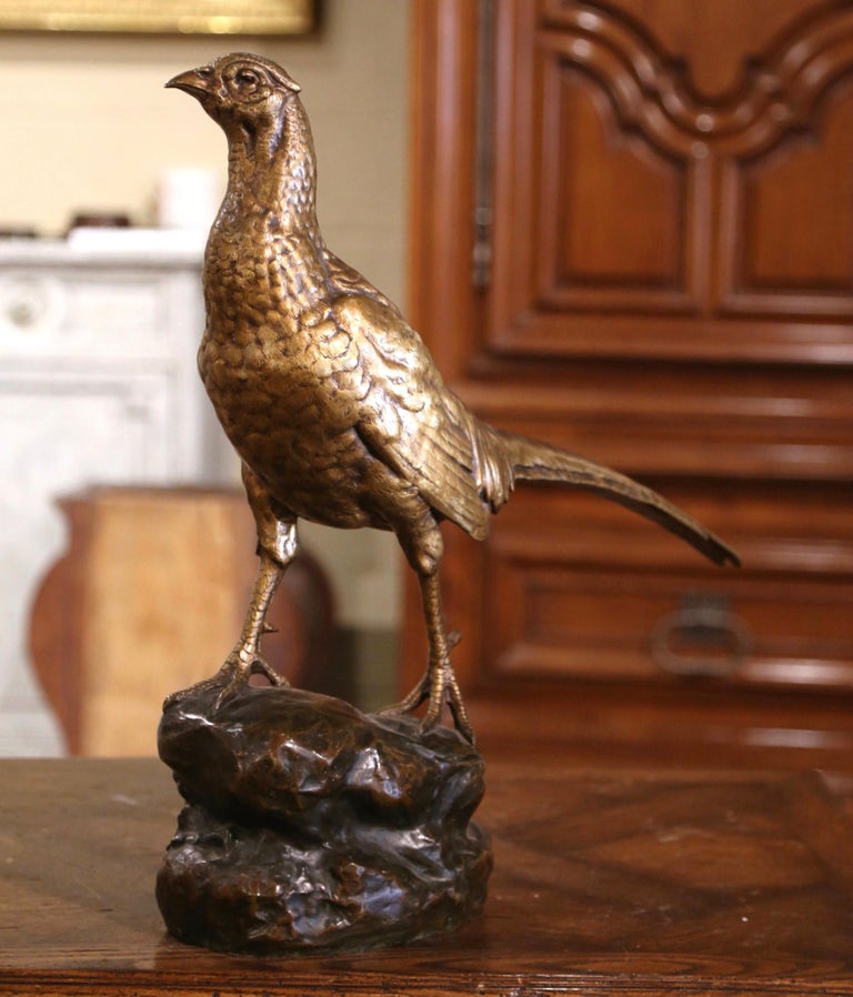 19th Century French Patinated Bronze Pheasant Sculpture Signed J.E ...