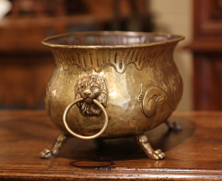 19th Century, French Patinated Copper Oval Jardinière with Repousse ...