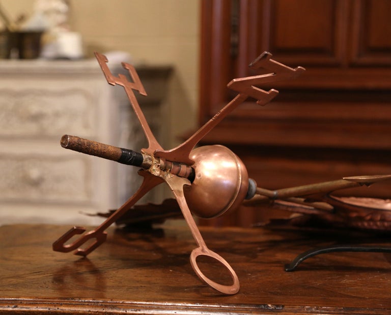 19th Century French Patinated Copper Rooster Weather Vane with Cardinal ...