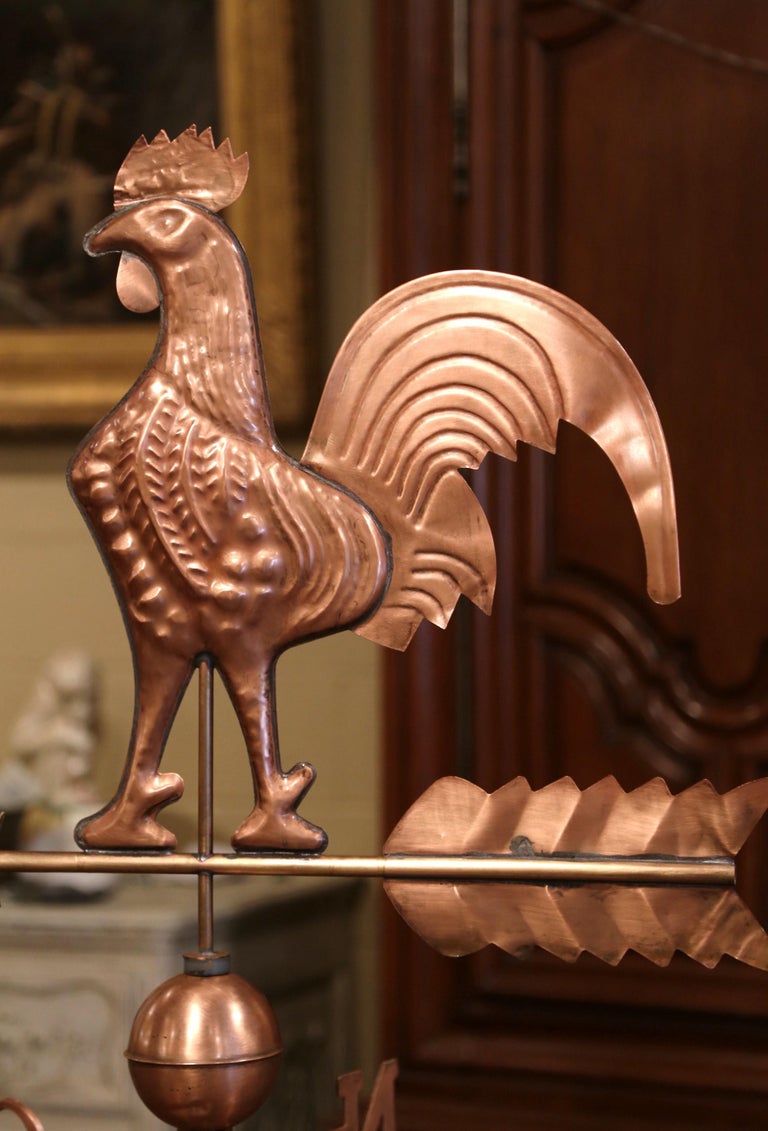 19th Century French Patinated Copper Rooster Weather Vane with Cardinal ...