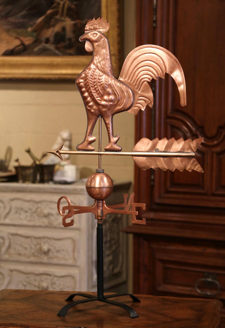 19th Century French Patinated Copper Rooster Weather Vane with Cardinal ...